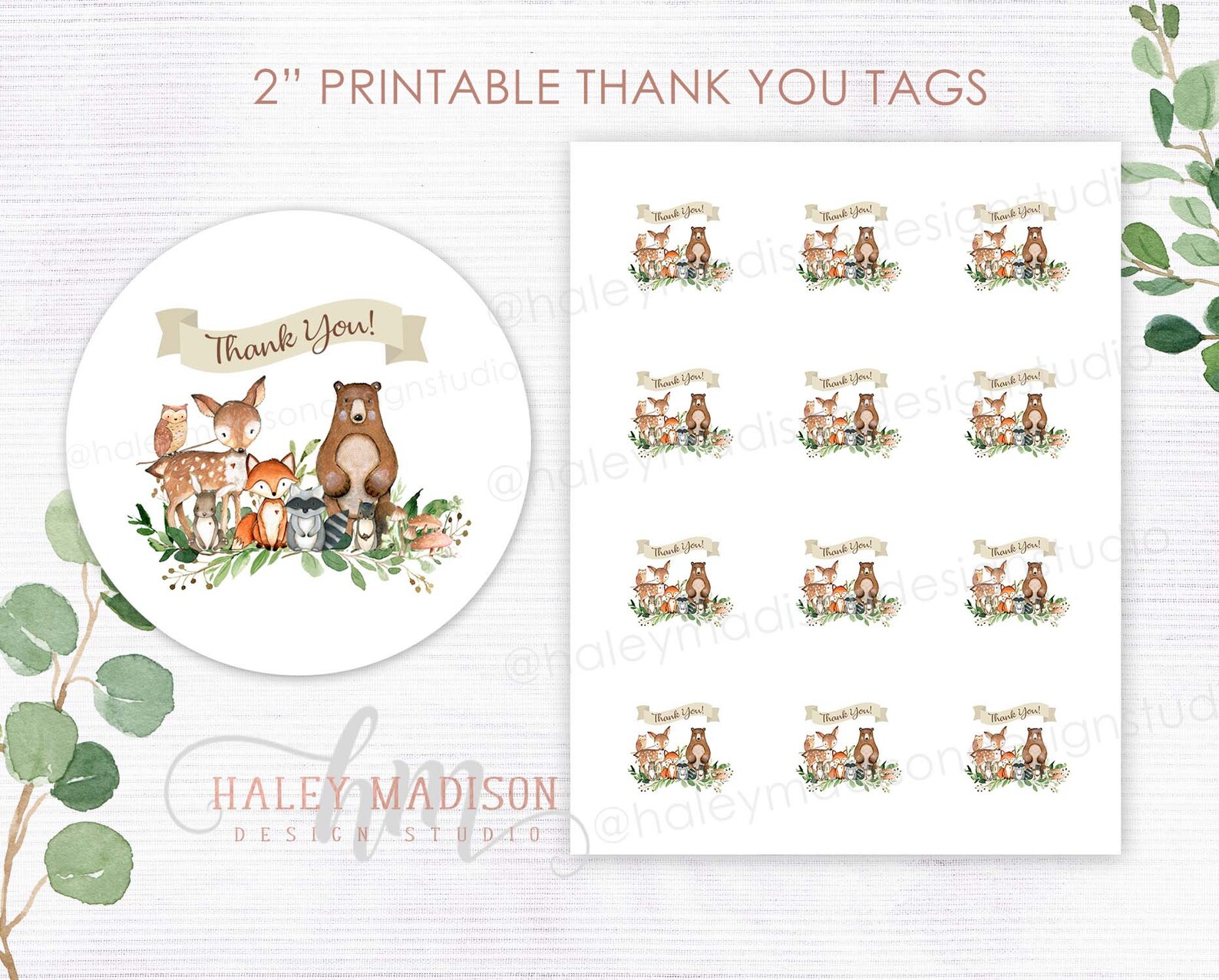 PRINTABLE Woodland Thank You Tags 2 Round Thank You - Etsy