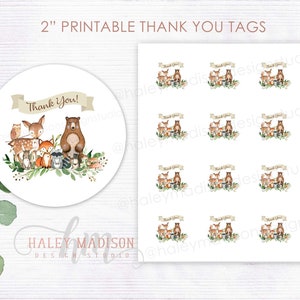 PRINTABLE Woodland Thank You Tags, 2" Round Thank You Tags, Thank You ...