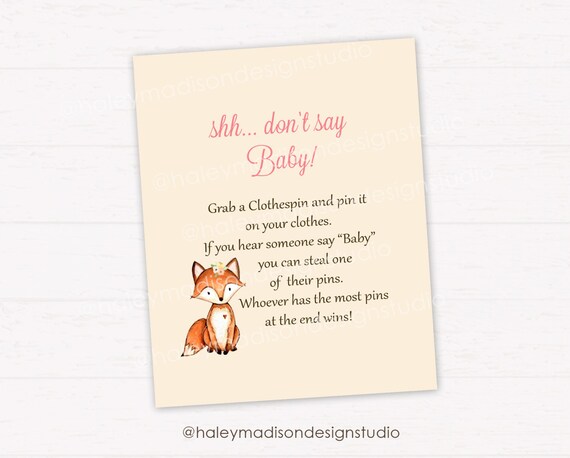 Fox Baby Shower game Woodland Baby Shower game Don't say | Etsy
