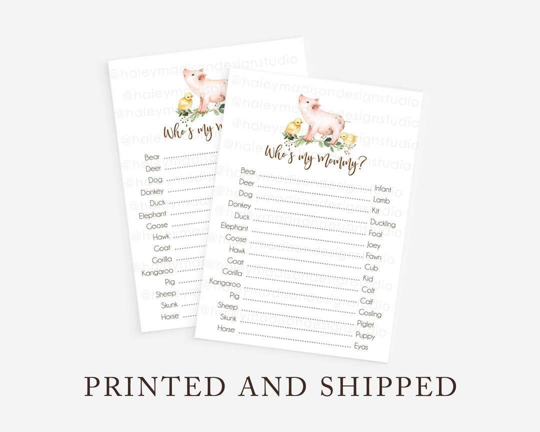 Who's My Mommy Farm Baby Shower Game, Farm Greenery Baby Shower, Farm ...