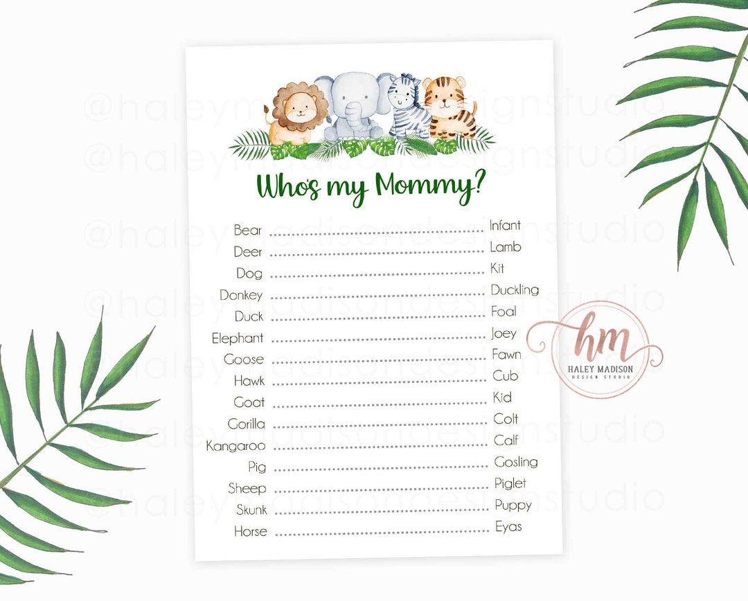 Who's My Mommy Jungle Baby Shower Game Jungle Greenery - Etsy