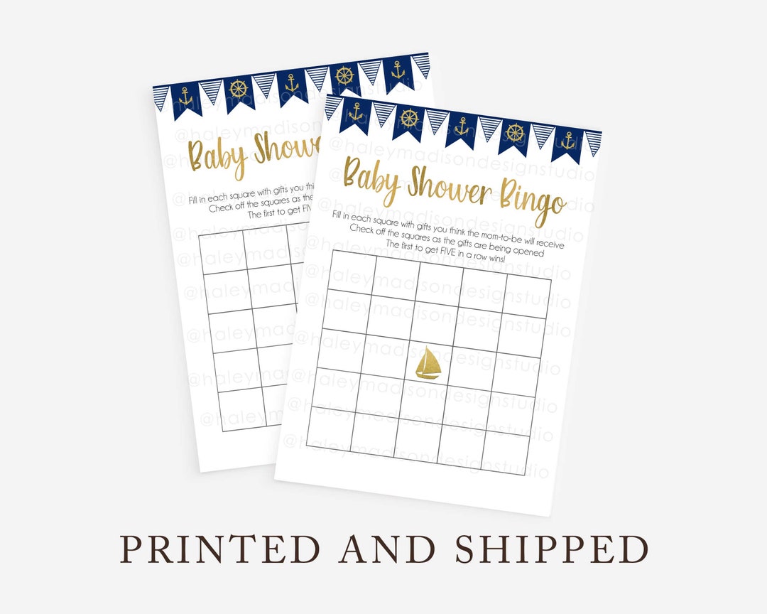 Nautical Baby Shower Bingo Cards, Baby Shower Activity Cards, Nautical ...
