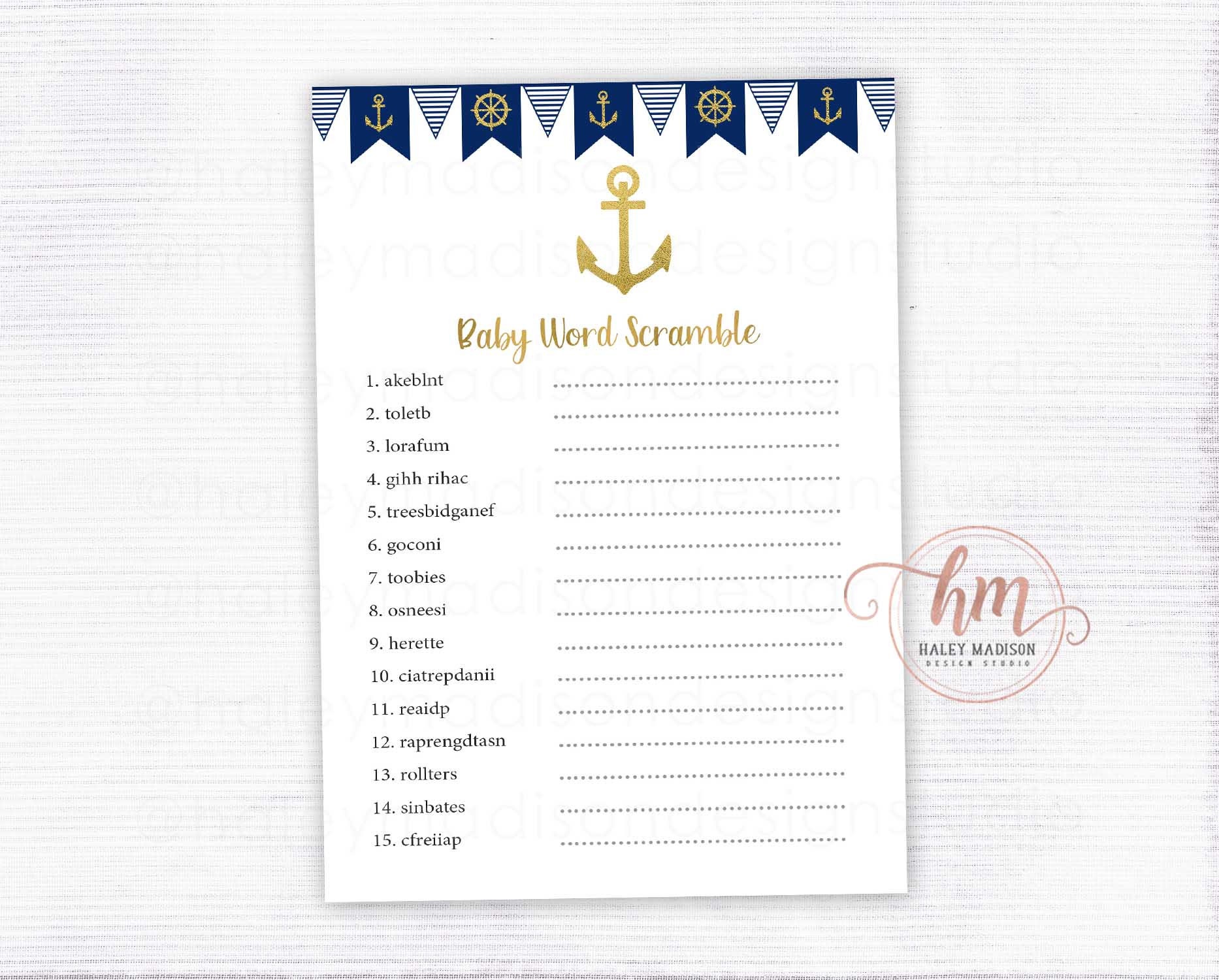 Nautical Baby Word Scramble Game, Nautical Baby Shower Word Scramble ...