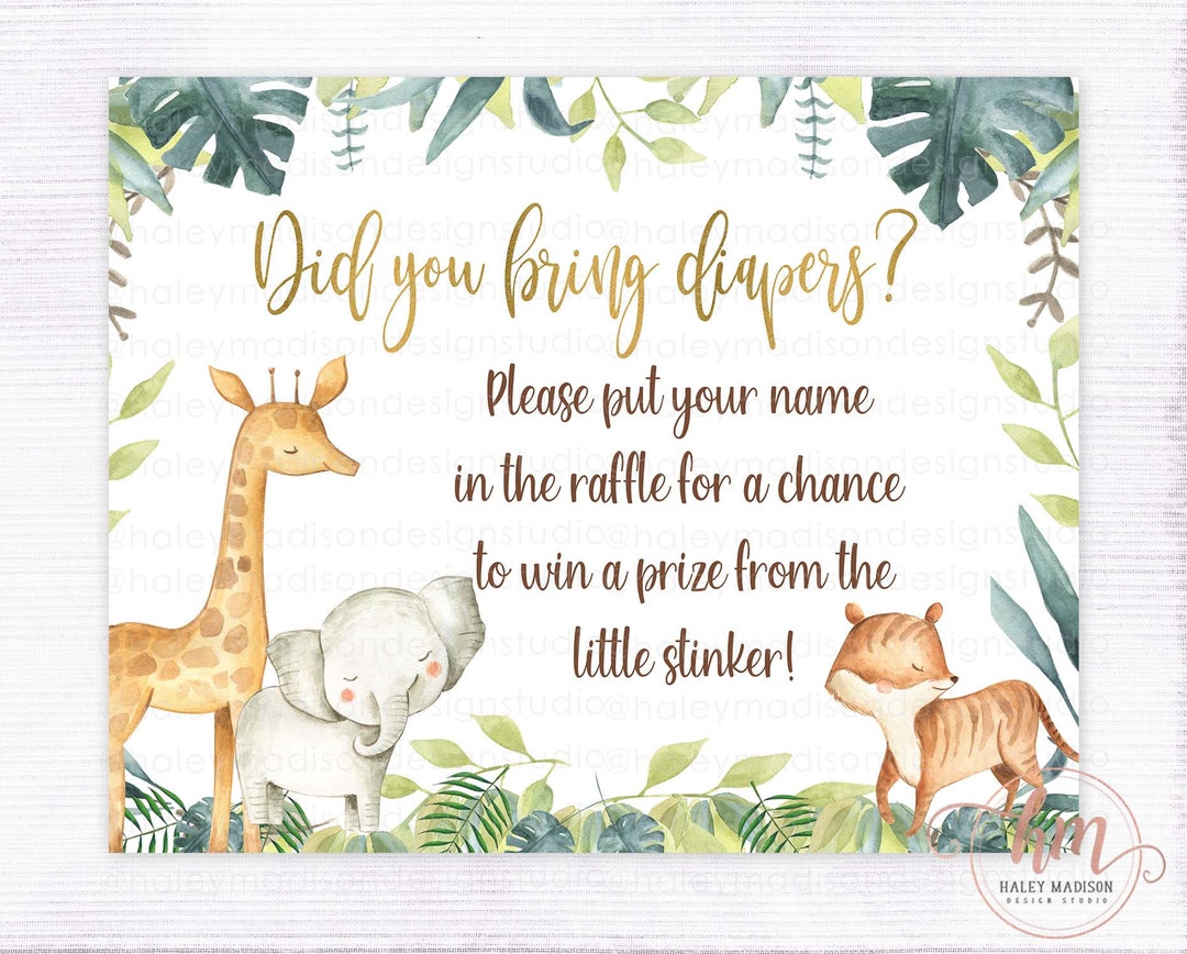 PRINTABLE Jungle Diaper Raffle Sign, Jungle Baby Shower, Diaper Raffle ...