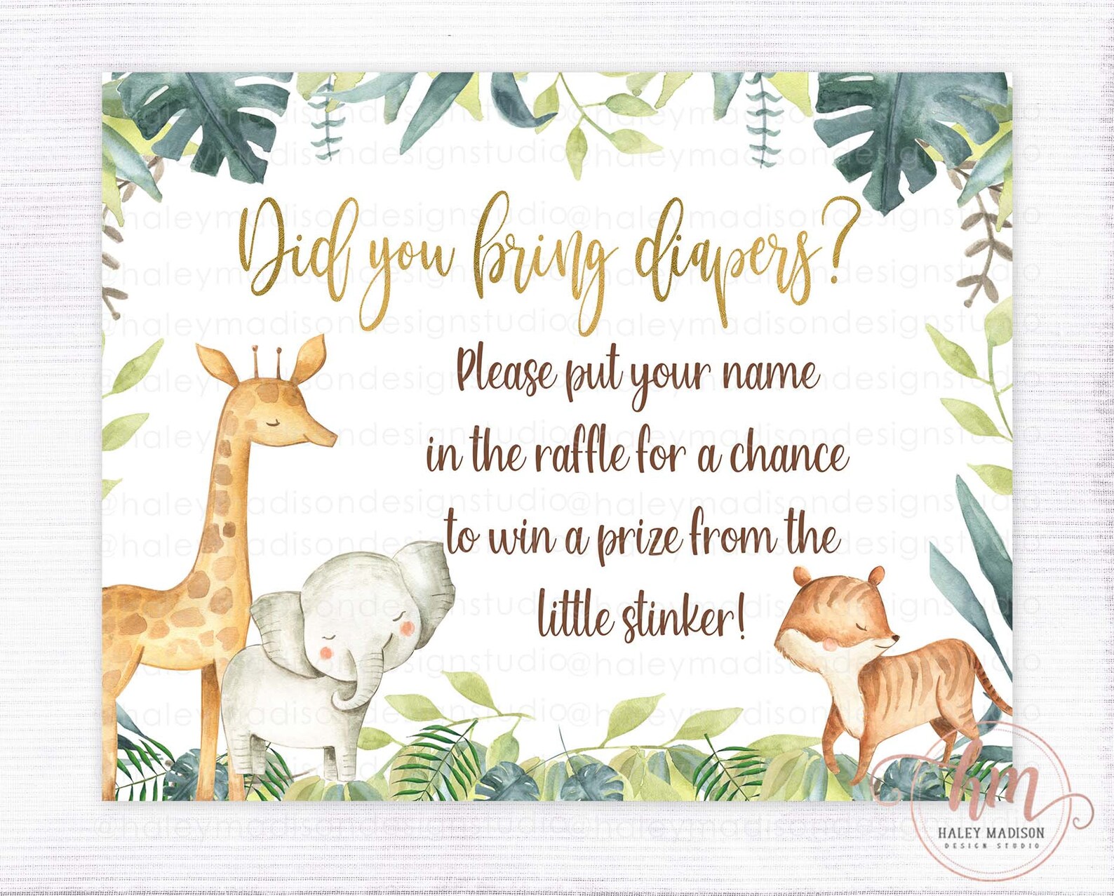 PRINTABLE Jungle Diaper Raffle Sign, Jungle Baby Shower, Diaper Raffle ...