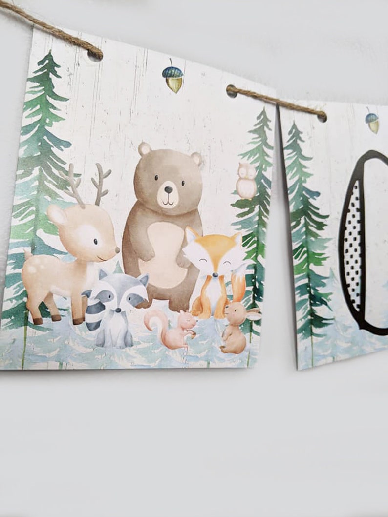 Forest Friends High Chair Banner, Woodland First Birthday ONE Banner ...