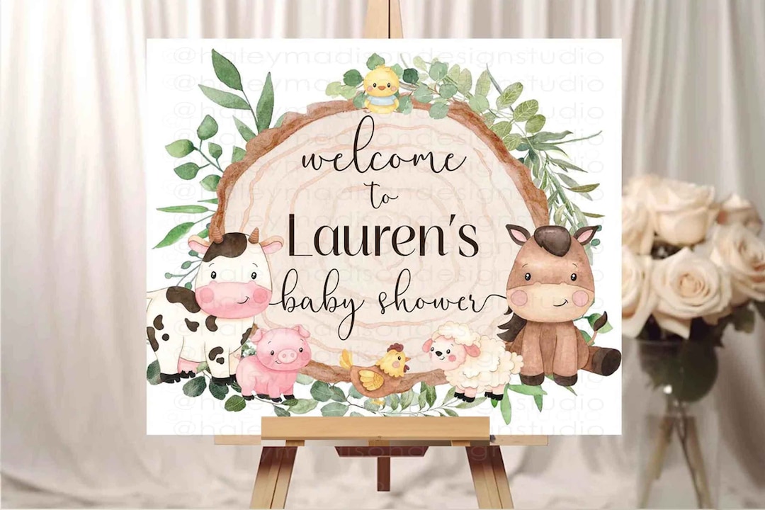 Farm Animals Welcome Sign Farm Baby Shower Welcome Sign Floral Farm ...