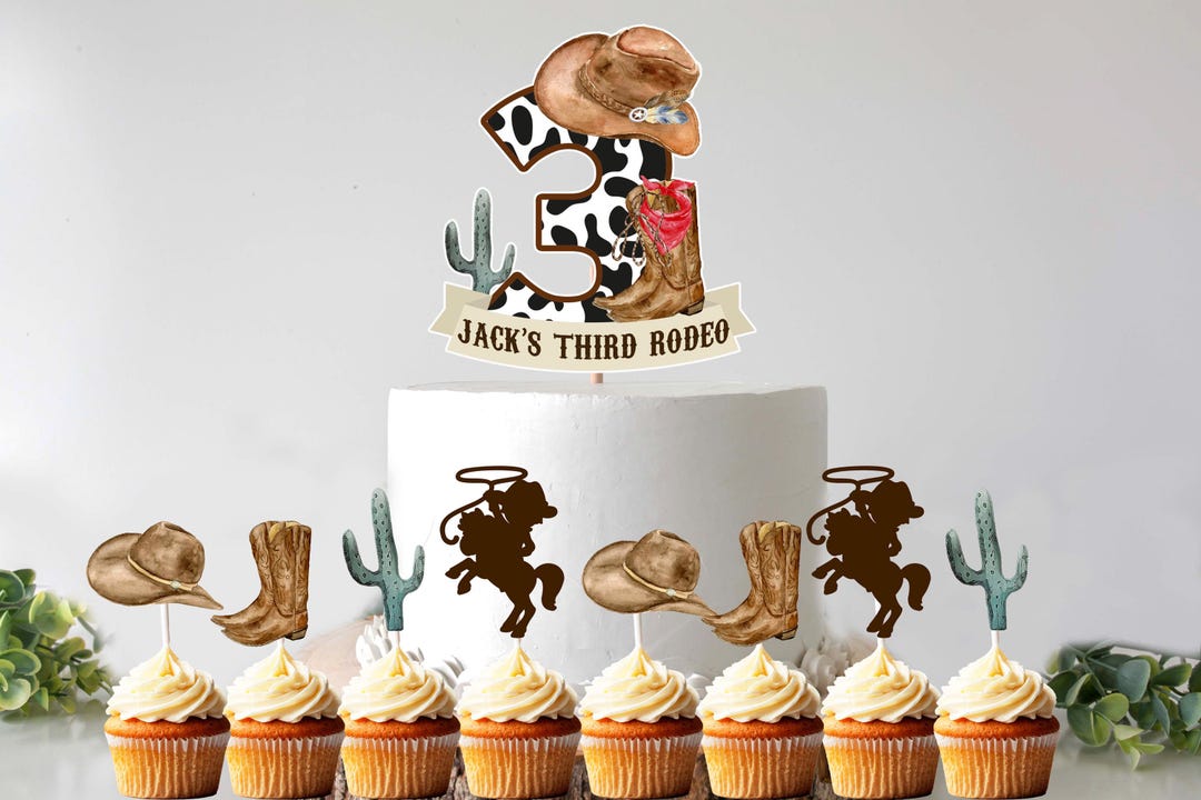 Cowboy Cake Topper and Cupcake Topper Bundle, 1 Personalized Cake ...