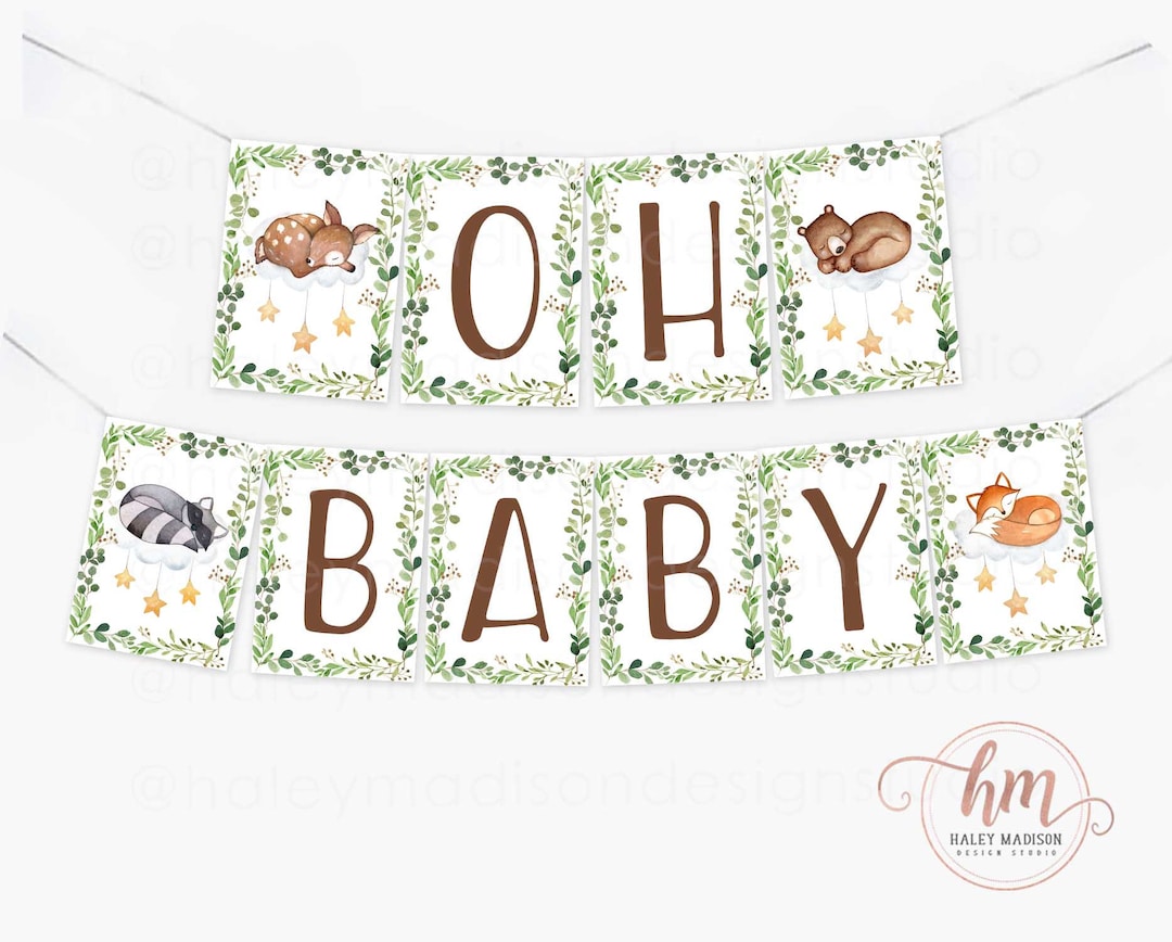 Woodland Oh Baby Banner, Woodland Animals Banner, Woodland Baby Shower ...