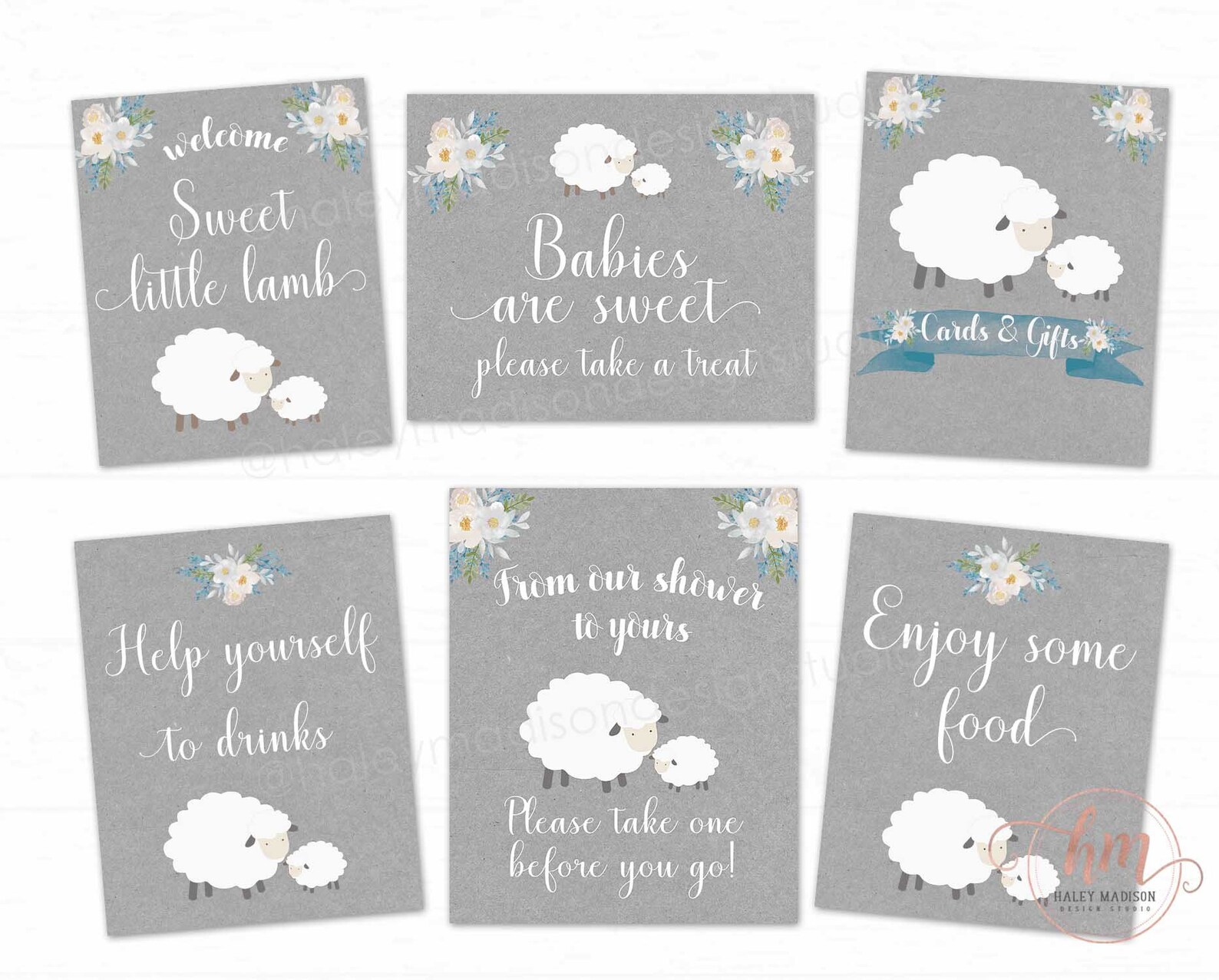 Little Lamb baby shower table signs Floral lamb Gender | Etsy