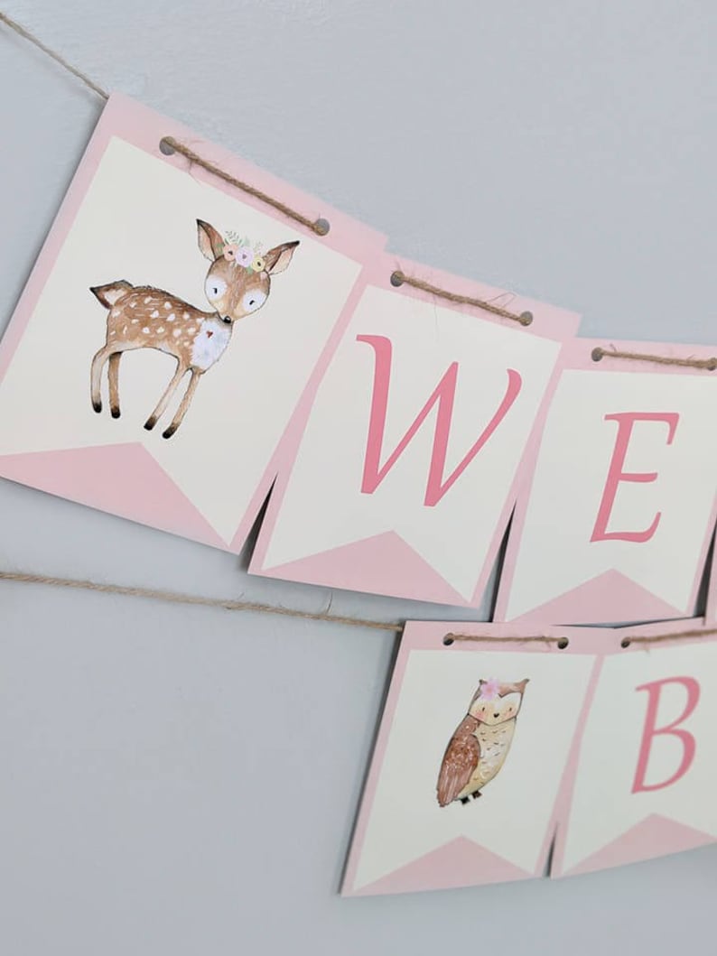 Woodland Welcome Baby Banner Pink Woodland Baby Shower - Etsy