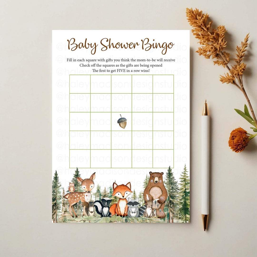 Woodland Bingo Baby Shower Game Cards Size 5x7 PRINTED and SHIPPED - Etsy