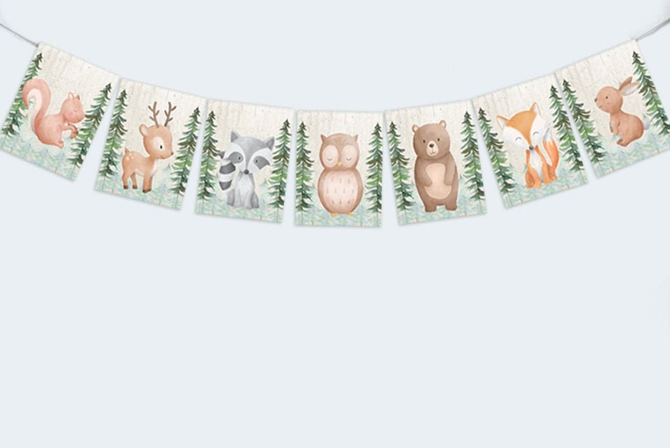 Woodland Animals Banner, Woodland Baby Shower Banner, Woodland Birthday ...