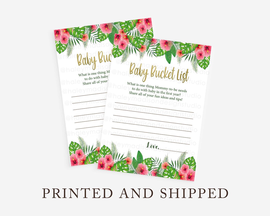 Hawaiian Baby Shower Baby Bucket List Cards, Tropical Floral Baby ...
