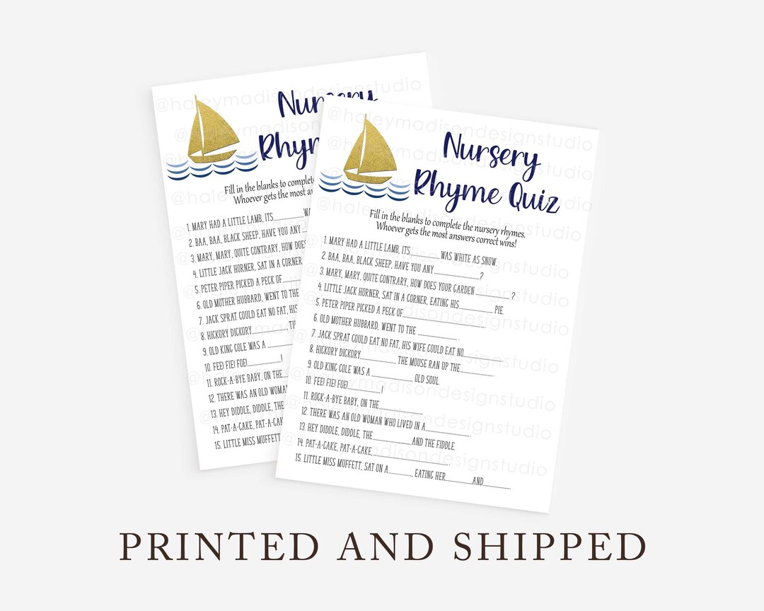Nautical Baby Shower Nursery Rhyme Quiz , Baby Shower Activity Cards ...