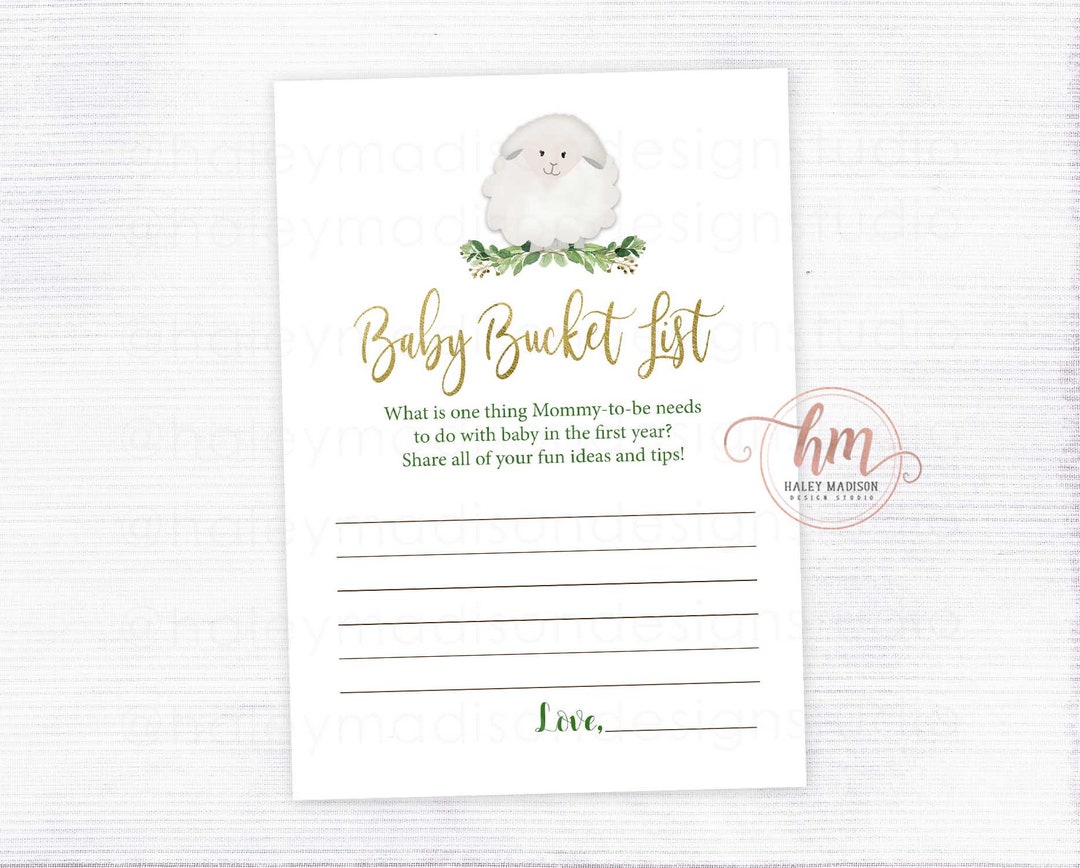 Little Lamb Baby Bucket List Cards, Baby Shower Wishes for Baby Cards ...