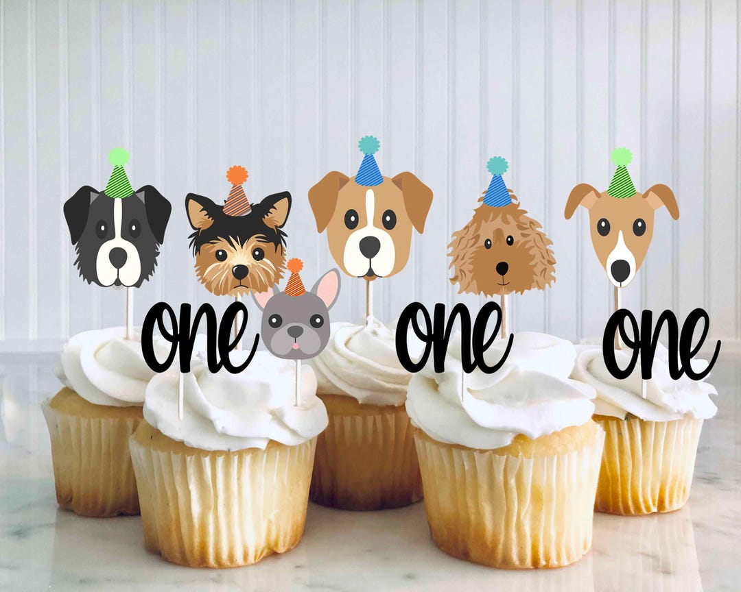 Set of 12 Puppy Cupcake Toppers, Dog Themed Birthday Party Cupcake ...