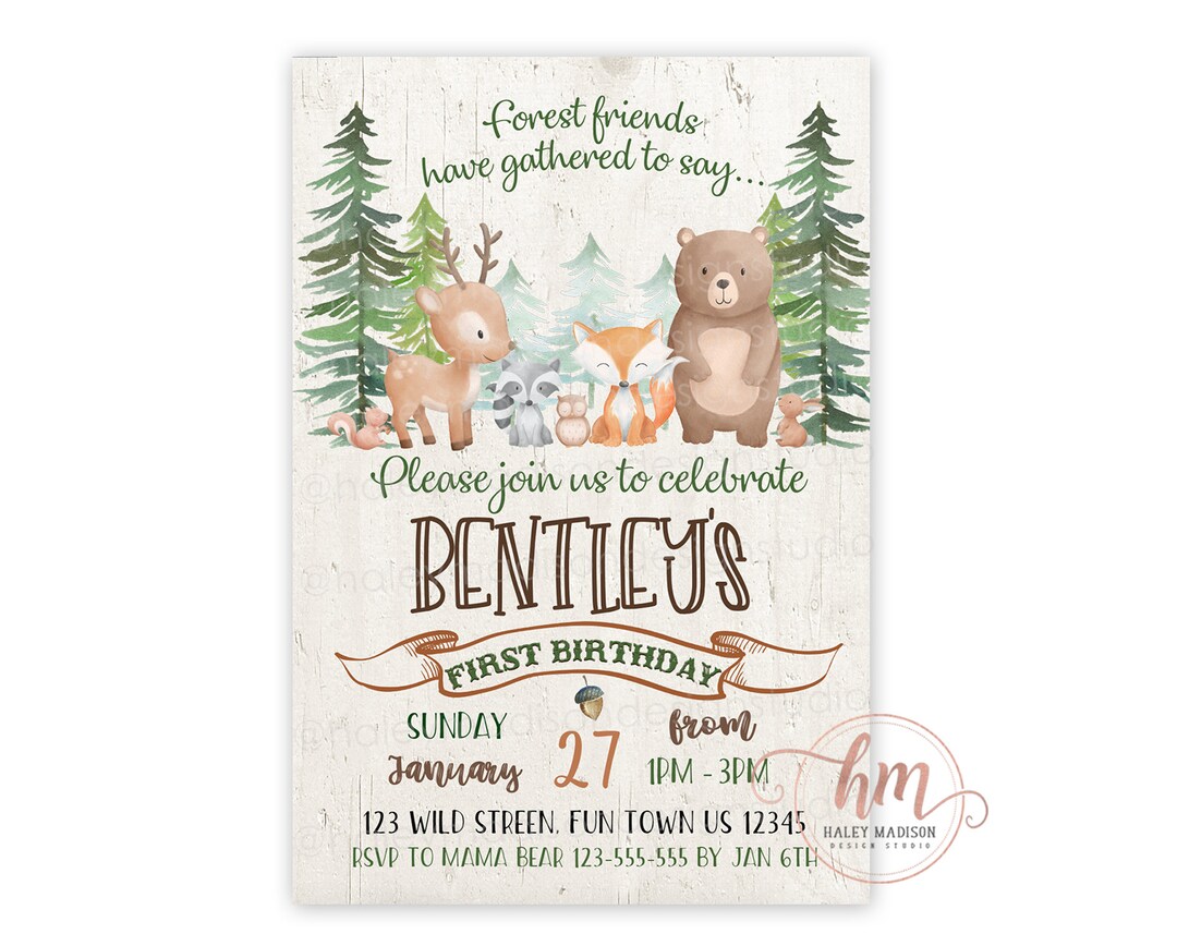 Woodland Birthday Invitation Forest Friends Invitation - Etsy
