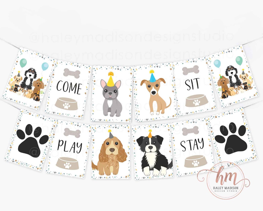 Puppy Party Banner, Come Sit Play Stay Puppy Birthday Party Banner - Etsy