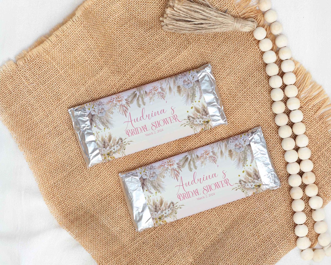 Set of 12 Personalized Candy Bar Stickers Pompass Grass Bridal Shower ...