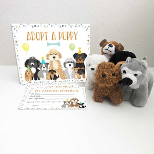 Adopt a Puppy Certificate and Puppy Favors, Puppy Party Adoption Cards ...