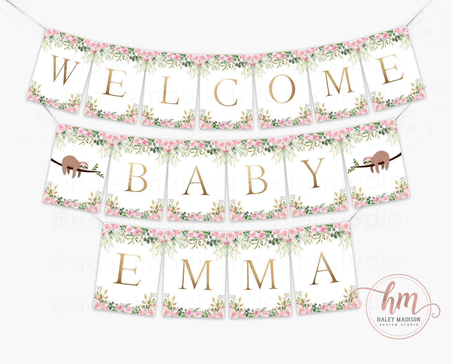 Sloth Baby Shower Gold Welcome Baby Banner Sloth Baby Shower - Etsy