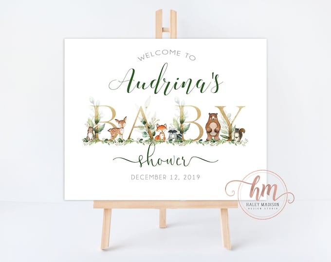 Woodland Baby Shower Welcome Sign Woodland Greenery Welcome - Etsy