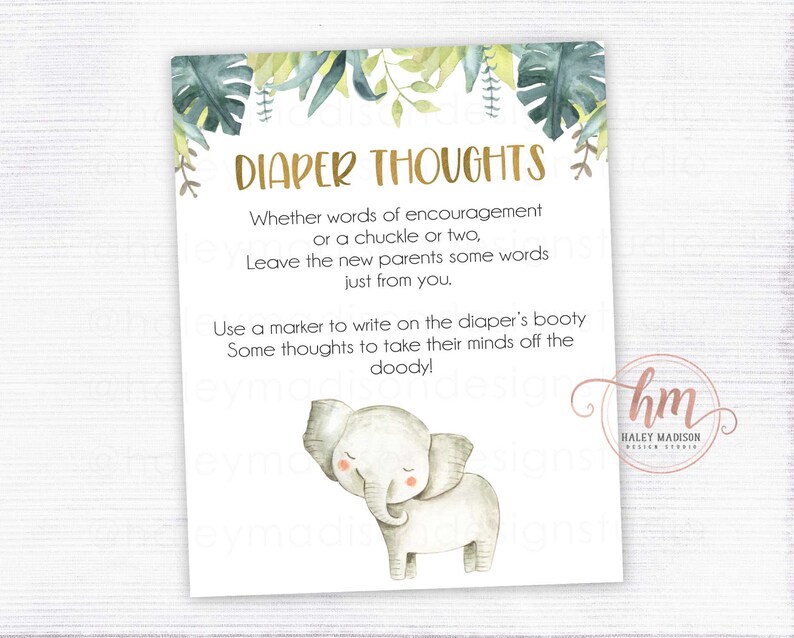 Safari Jungle Baby Shower Sign, Diaper Thoughts Sign Write a Message on ...