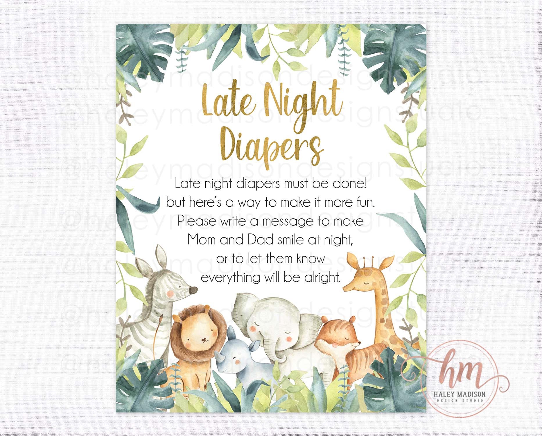 Jungle Late Night Diapers Sign, Jungle Baby Shower Diapers Sign, Write ...