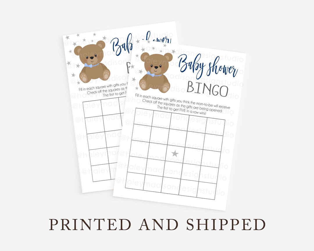 BLUE Teddy Bear Baby Bingo Game, Baby Shower Bearly Wait Boy ,baby Bear ...