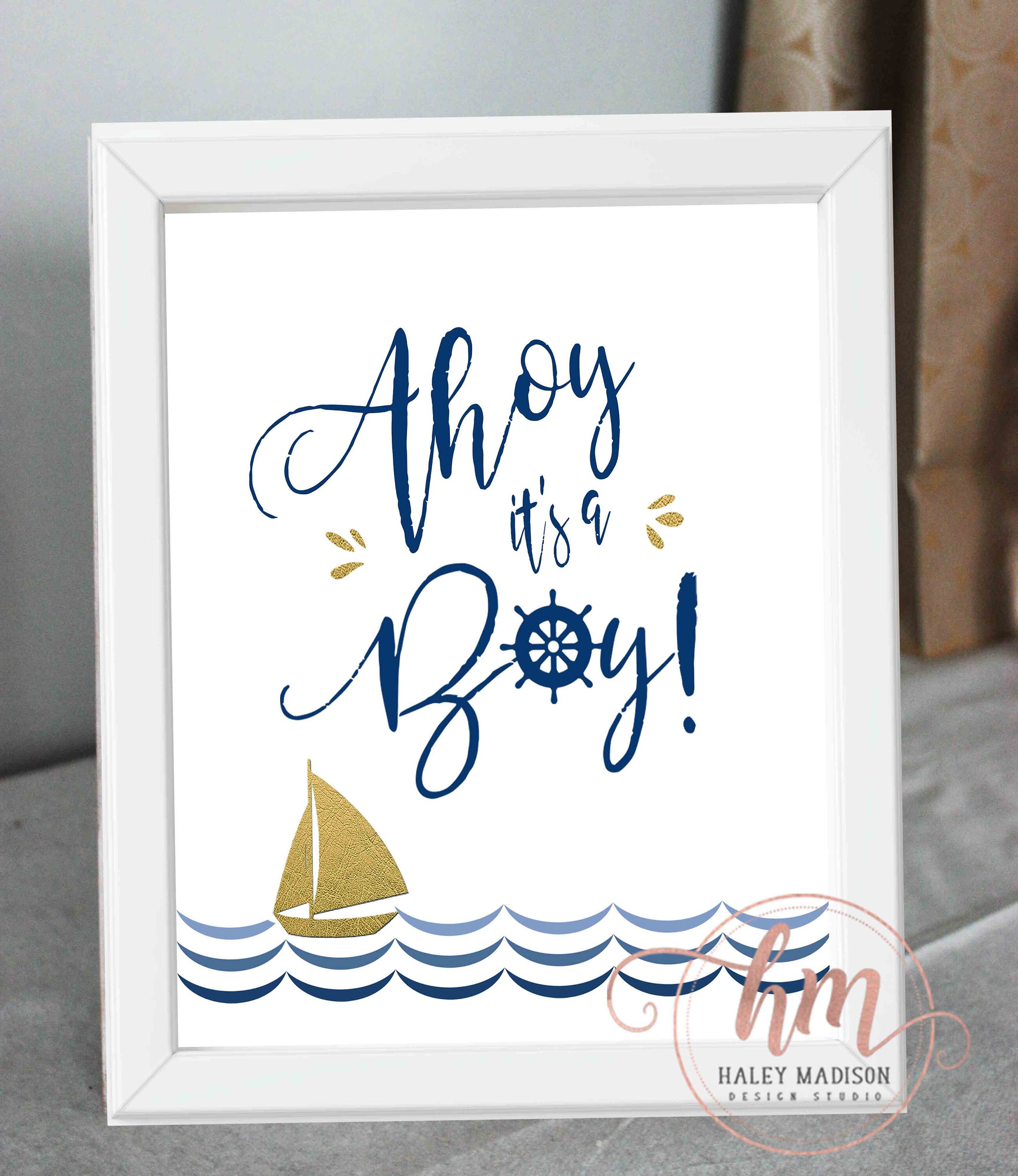 Set of 8 Nautical Baby Shower Signs, Nautical Table Signs, Blue and ...