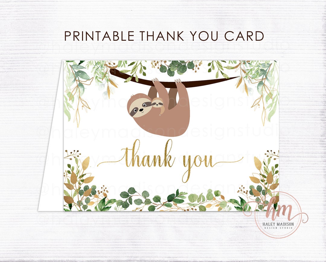 PRINTABLE Sloth Thank You Cards, Sloth Baby Shower Thank You Notes ...