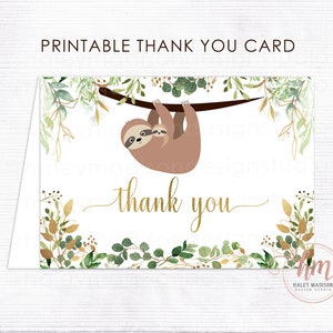 PRINTABLE Sloth Thank You Cards, Sloth Baby Shower Thank You Notes ...
