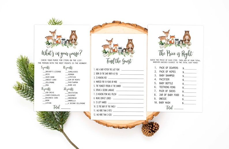 PRINTABLE Woodland Baby Shower Games Bundle Woodland Games - Etsy