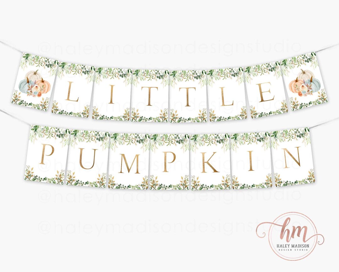 Little Pumpkin Fall Banner, BLUE Rustic Pumpkin Baby Shower Sign ...