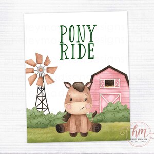 Pink Farm Pony Ride Sign, Farm Animals, Pony Rides Party Sign, Farm ...