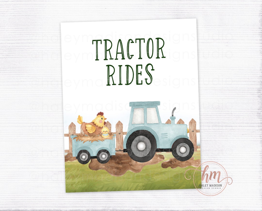 Farm Party Tractor Rides Sign, Farm Animals, Tractor Ride Party Sign ...
