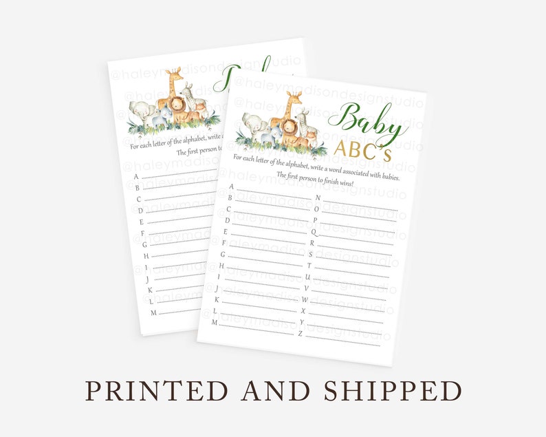 Safari ABC Baby Shower Game, Jungle Animals (printed and Shipped) - Etsy