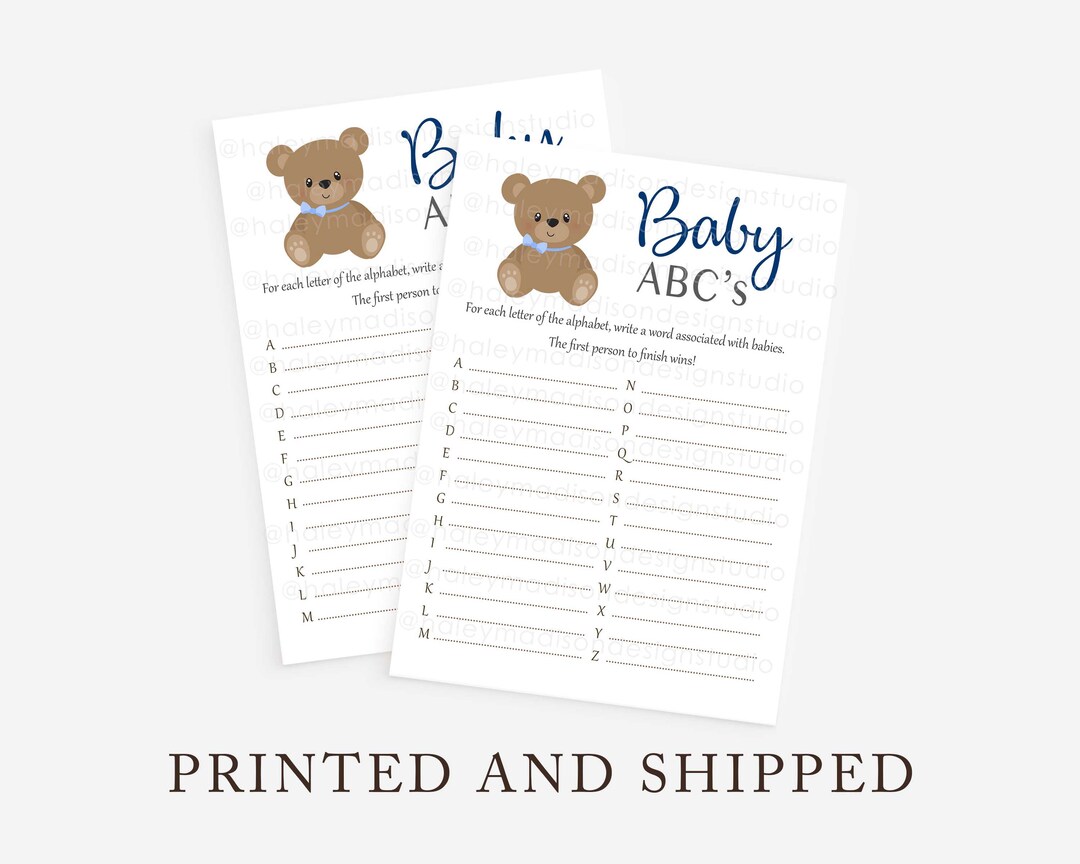 Blue Teddy Bear Baby ABC Game, Baby Shower Bearly Wait Boy ,baby Bear ...