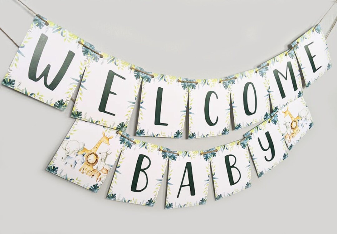 Jungle Welcome Baby Banner, Jungle Baby Shower, Jungle Safari Banner ...