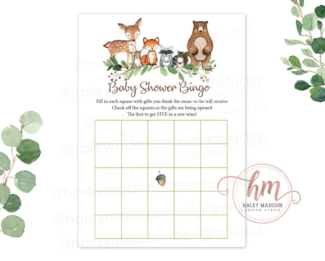 Woodland Bingo Baby Shower Game Woodland Baby Shower Bingo - Etsy