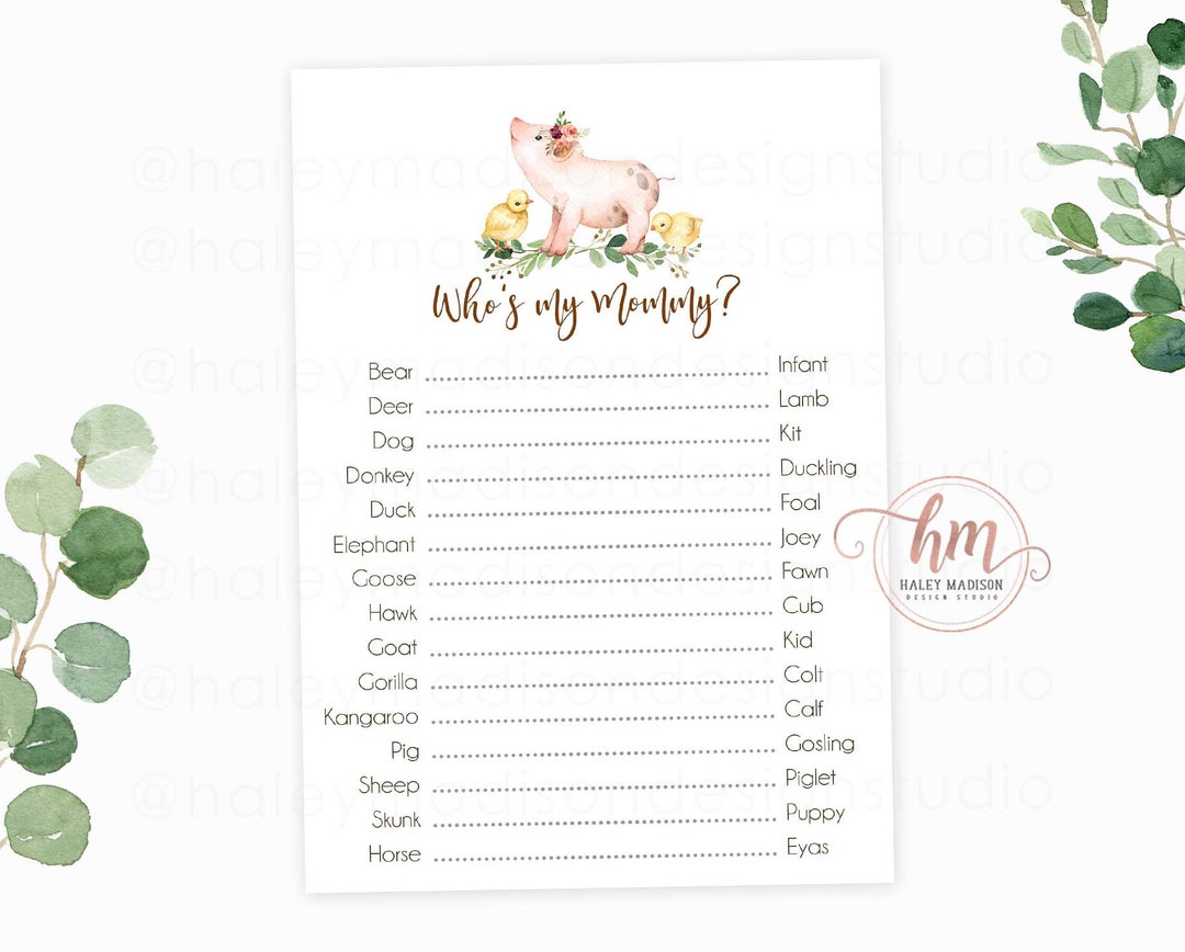 Who's My Mommy Floral Farm Baby Shower Game, Farm Greenery Baby Shower ...