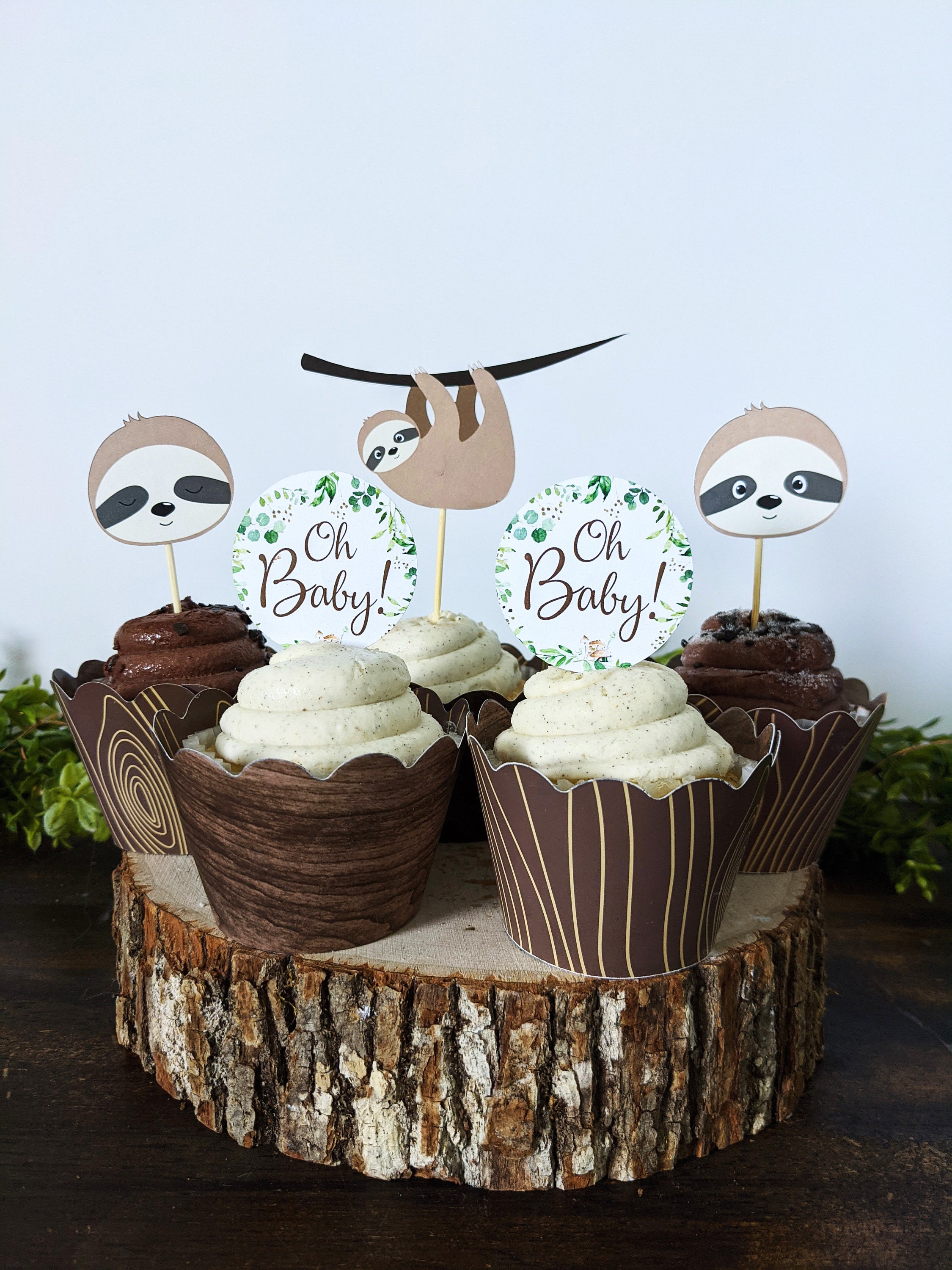 Set of 12 Sloth Baby Shower Cupcake Toppers Sloth Baby Shower - Etsy