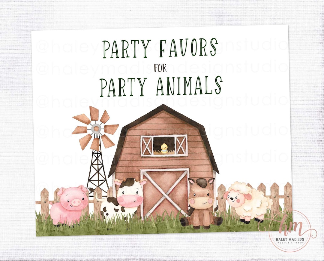 Party Animals Sign, Farm Animals, Party Favors Animal Party Sign, Farm ...