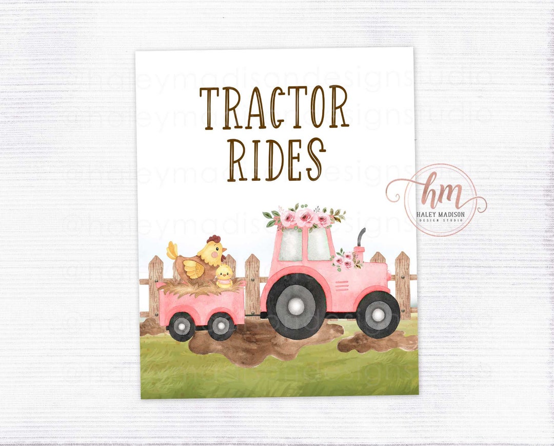 Floral Farm Party Tractor Rides Sign, PINK Farm Tractor Ride Party Sign ...