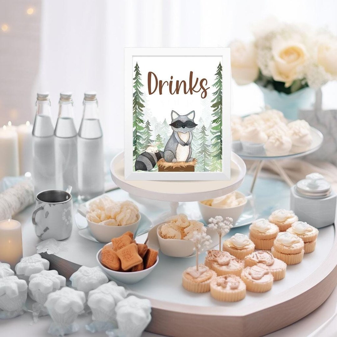 PRINTABLE Woodland Drinks Table Sign 8x10", Woodland First Birthday ...
