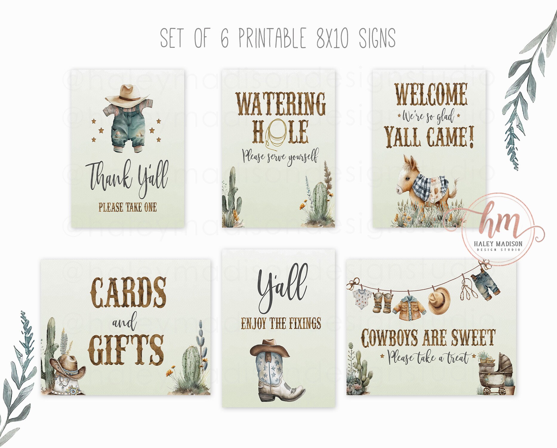 Vintage Cowboy Baby Shower, Birthday Party Signs, Set of 6 Table Signs ...