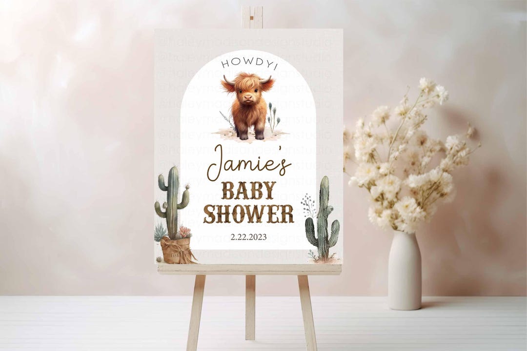 Highland Cows Welcome Sign Farm Baby Shower Welcome Sign Floral Cow ...