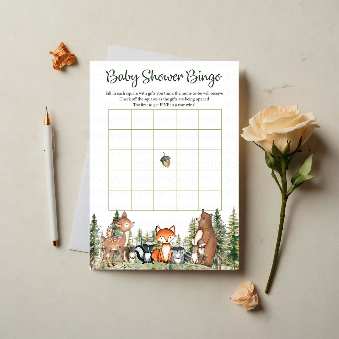 Woodland Bingo Baby Shower Game, Woodland Baby Shower Bingo Game ...