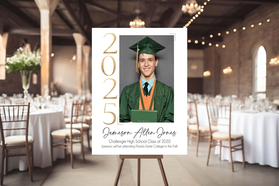 Graduation Party Sing, Welcome Sign 2025 Graduate Photo Sign, Gold ...
